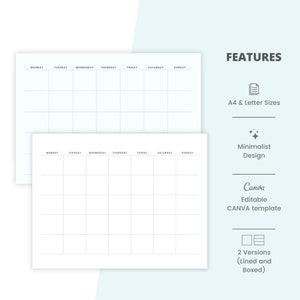 Blank Monthly Calendar Printable Landscape, Minimalist Calendar ...