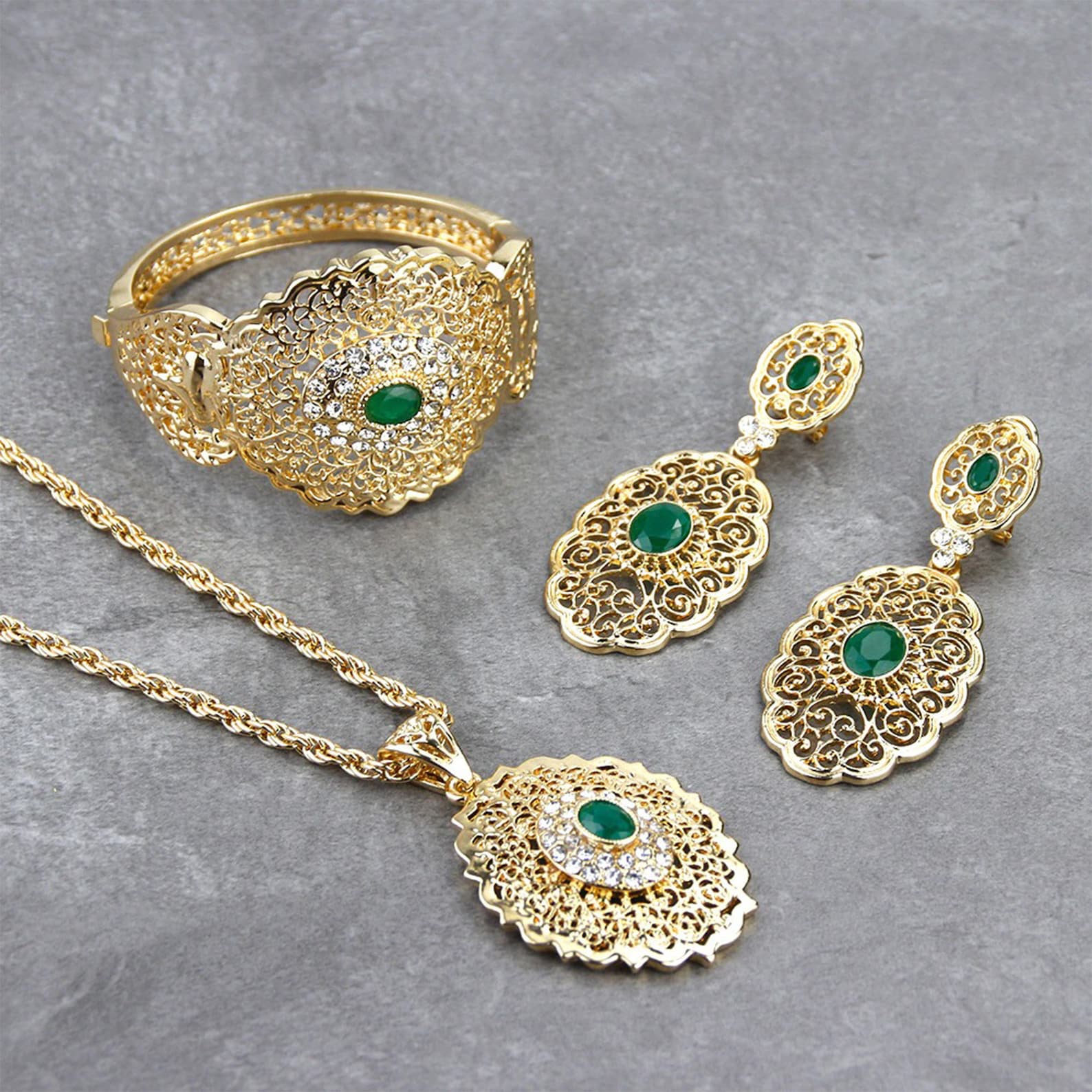 Morocco Wedding Jewelry Set Gold Color Drop Earring Cuff Bracelet ...