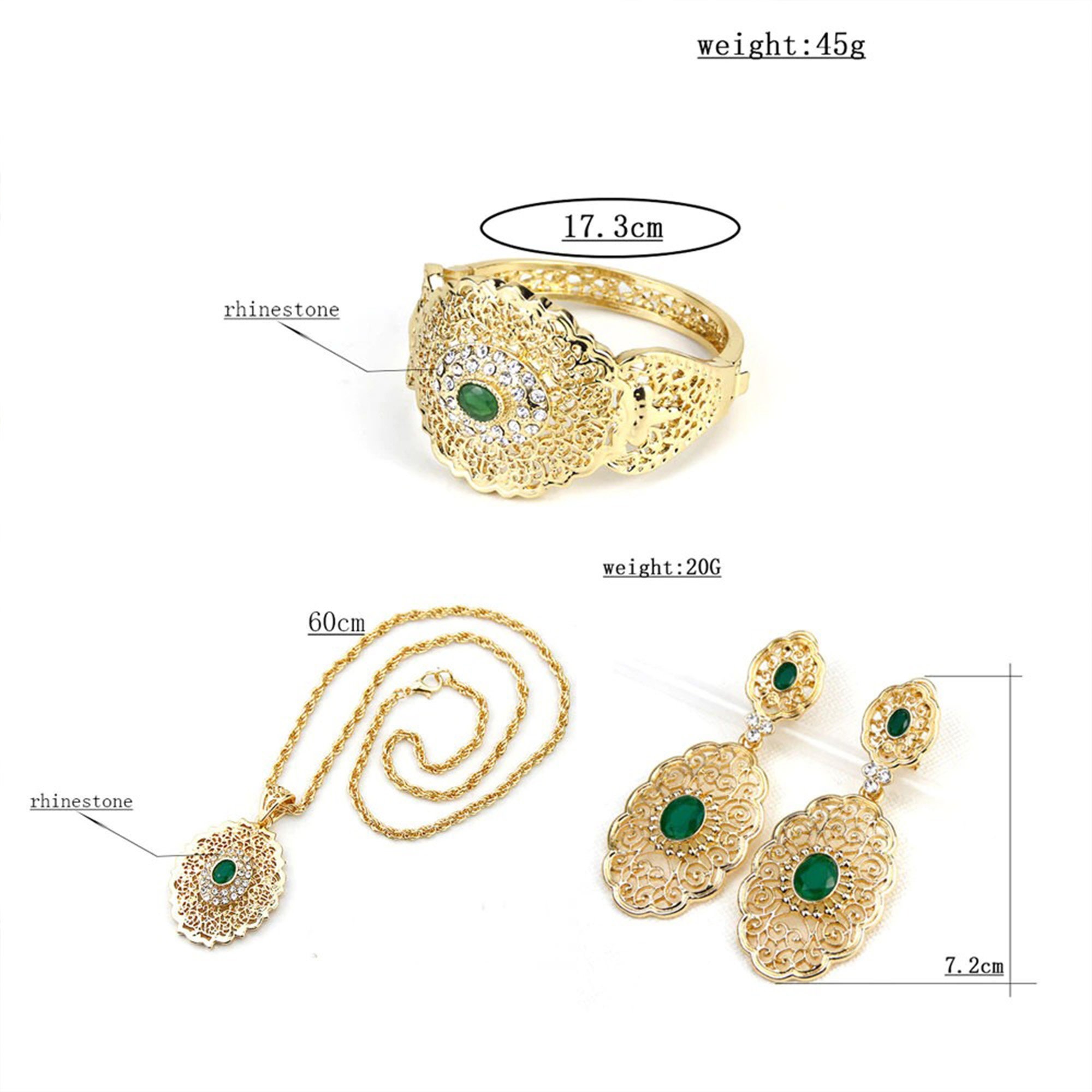 Morocco Wedding Jewelry Set Gold Color Drop Earring Cuff Bracelet ...