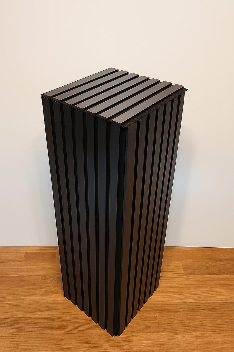 Black Wood Display Pedestal – Modern Vertical Slat Stand - Etsy
