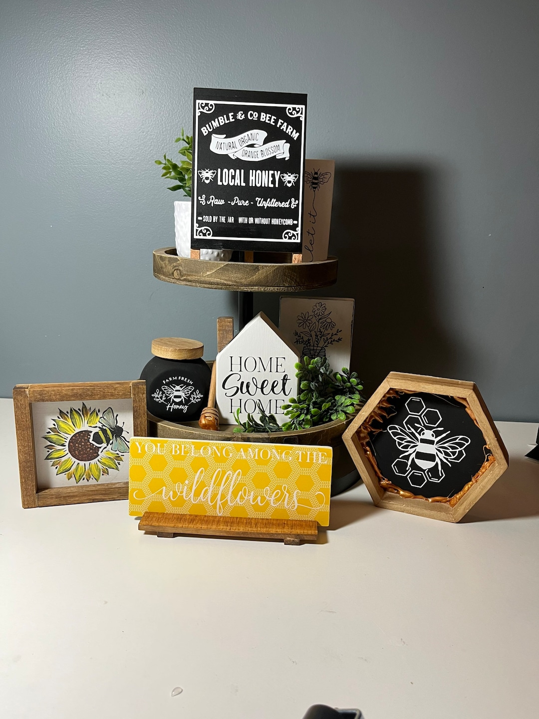 Bee Tiered Tray Pieces Bee Hive Bee Theme Decor Bee Shelf - Etsy