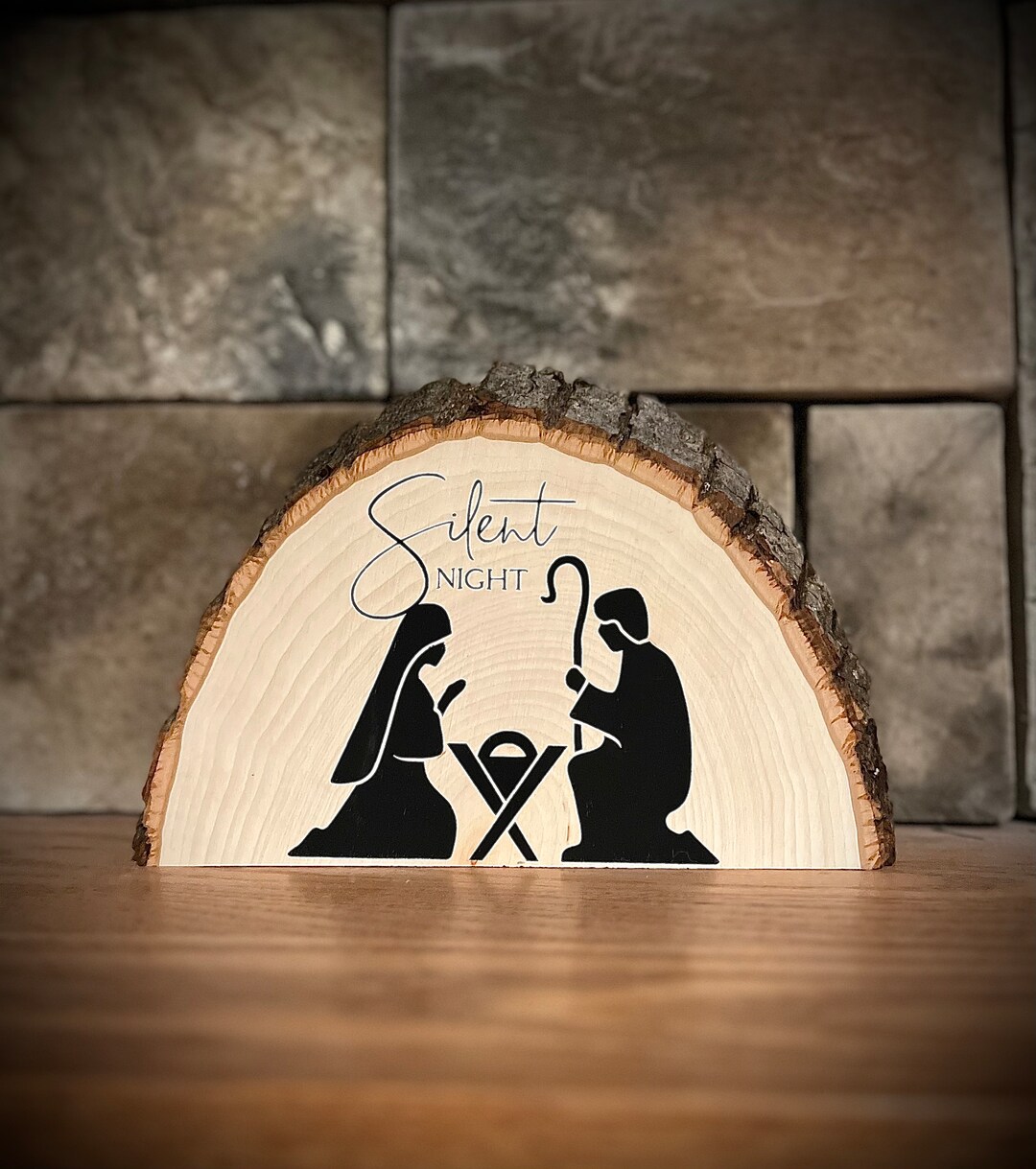 Christmas Nativity Wood Mantle Shelf Decor Silent Night Mary Joseph ...