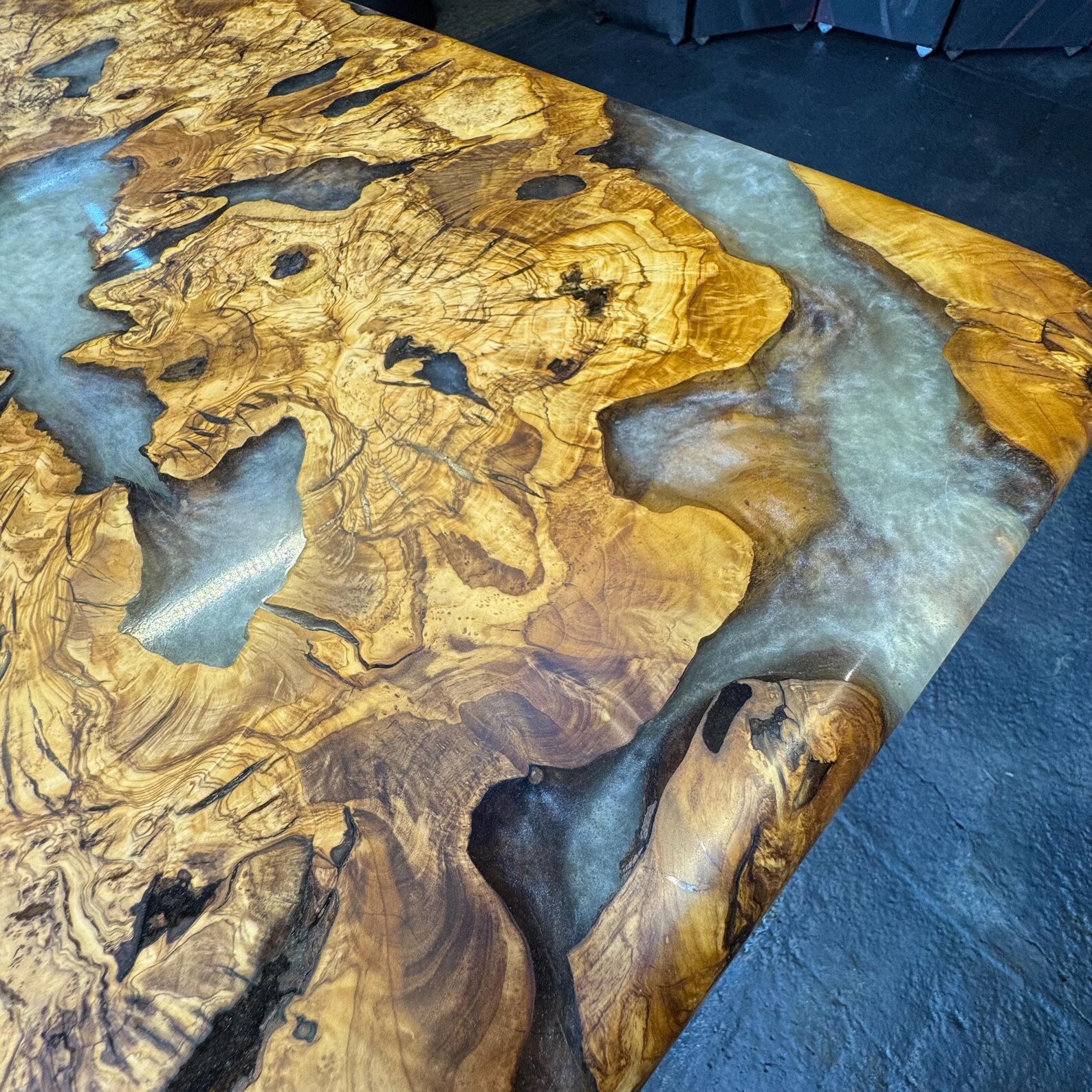 Handmade Olive Root Burl Coffee Table: Live Edge Epoxy Resin Wood Art ...