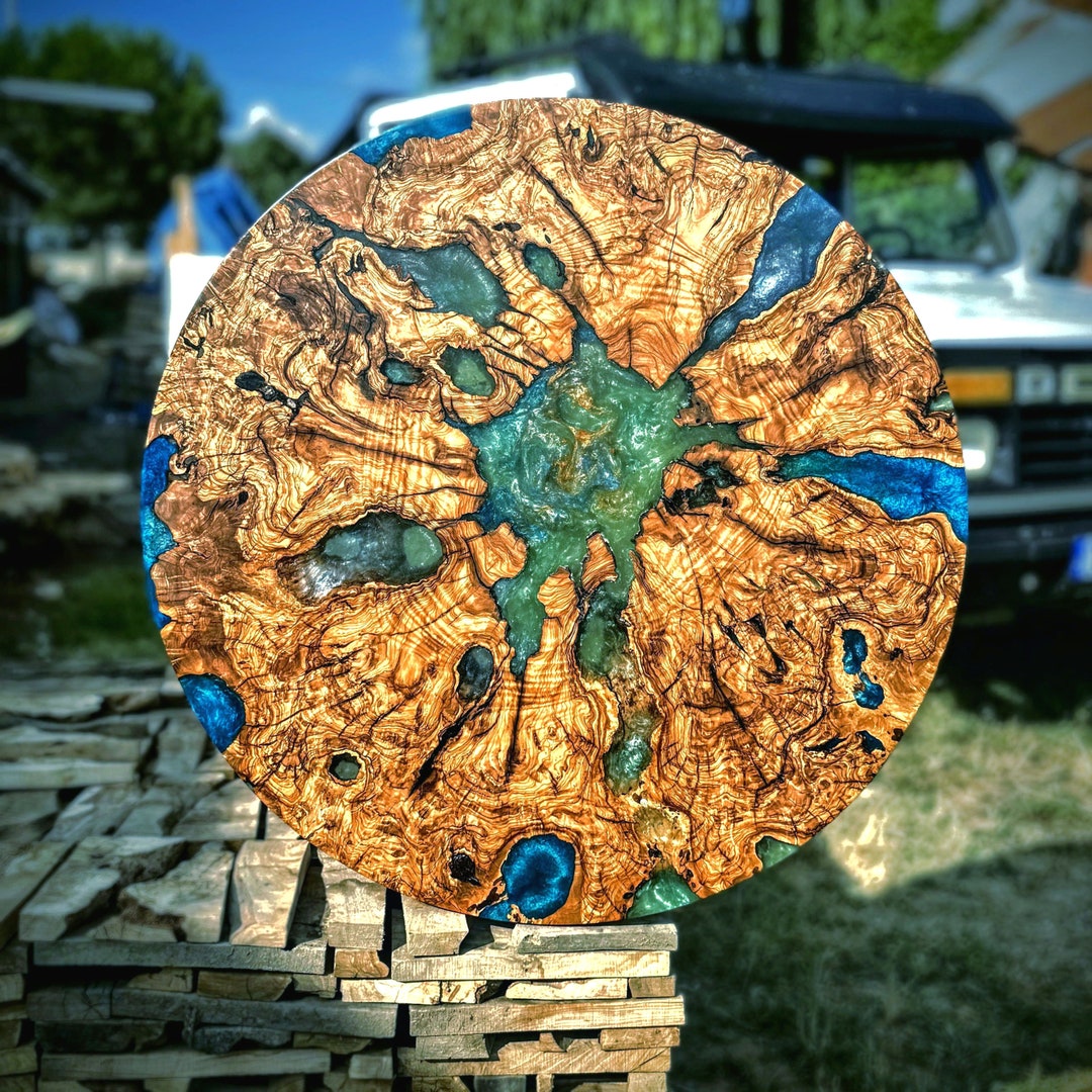 Epoxy Resin Art Olive Root Burls Round Coffee Table Slice Slab Clock - Etsy