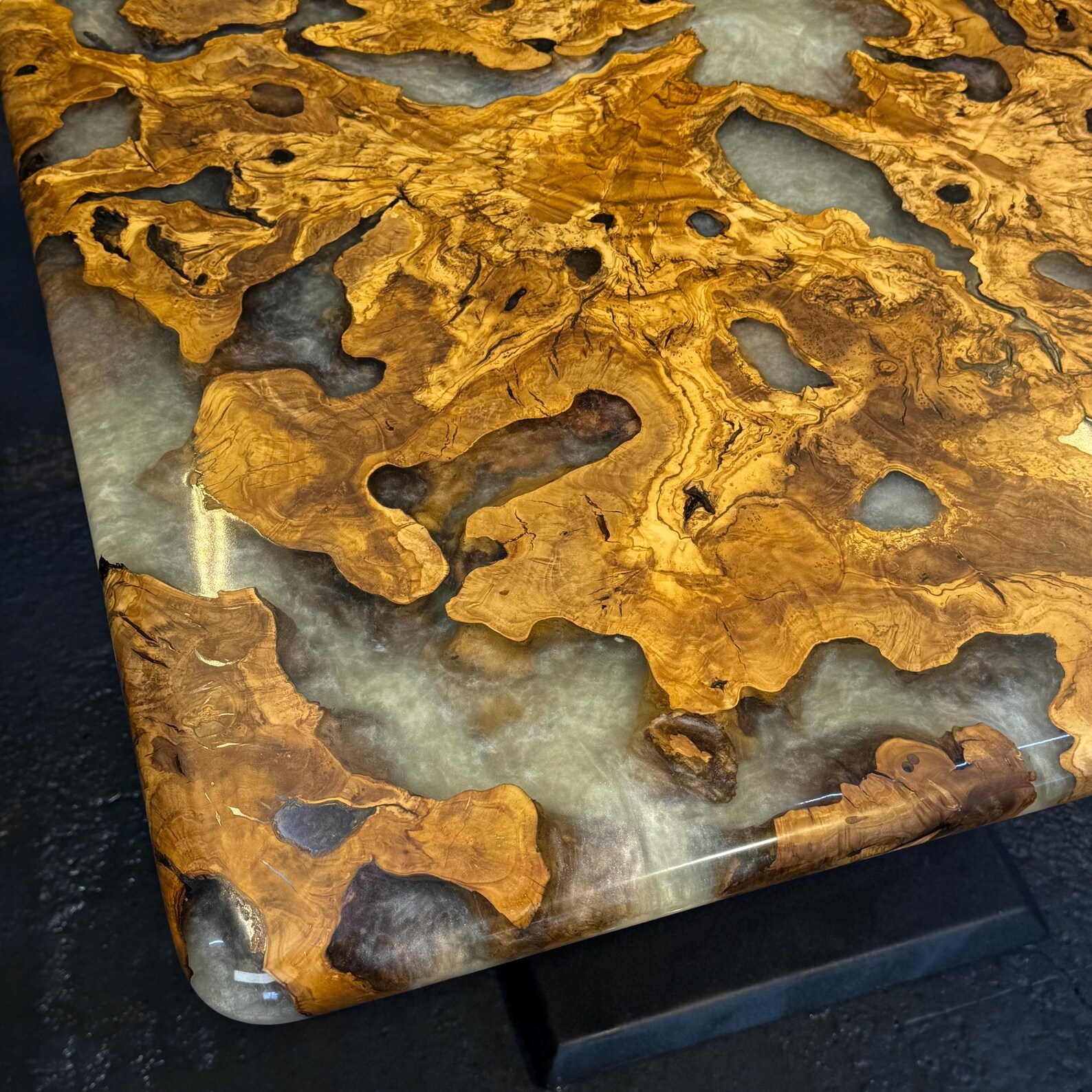 Handmade Olive Root Burl Coffee Table: Live Edge Epoxy Resin Wood Art ...
