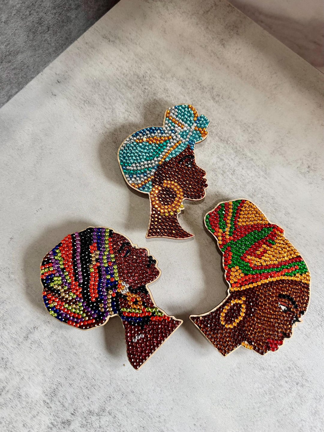 Black African Art Diamond Painting Magnets - Handmade Fridge Decor -3 ...