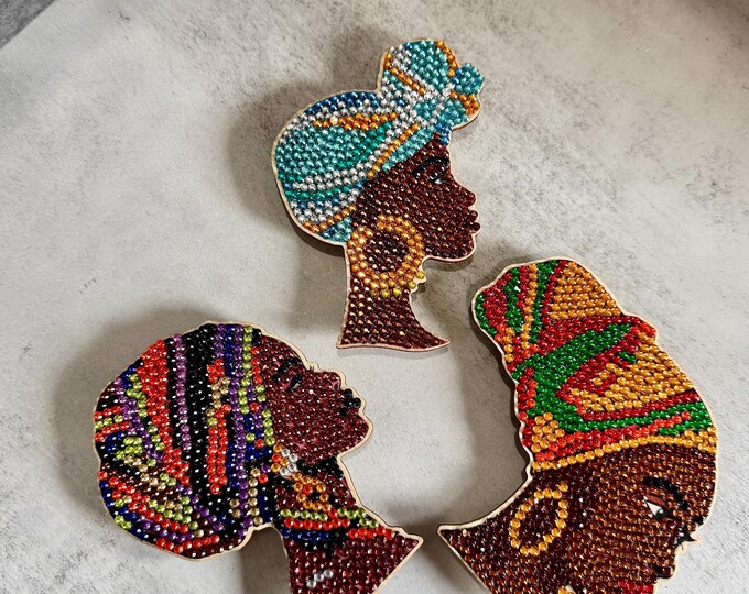 Black African Art Diamond Painting Magnets - Handmade Fridge Decor -3 ...