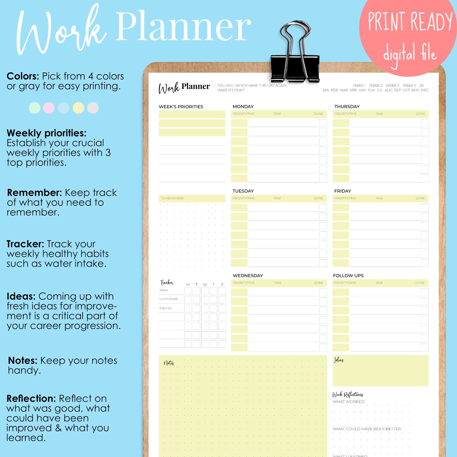 Work Planner 1-page Job Weekly Worksheet Printable PDF - Etsy