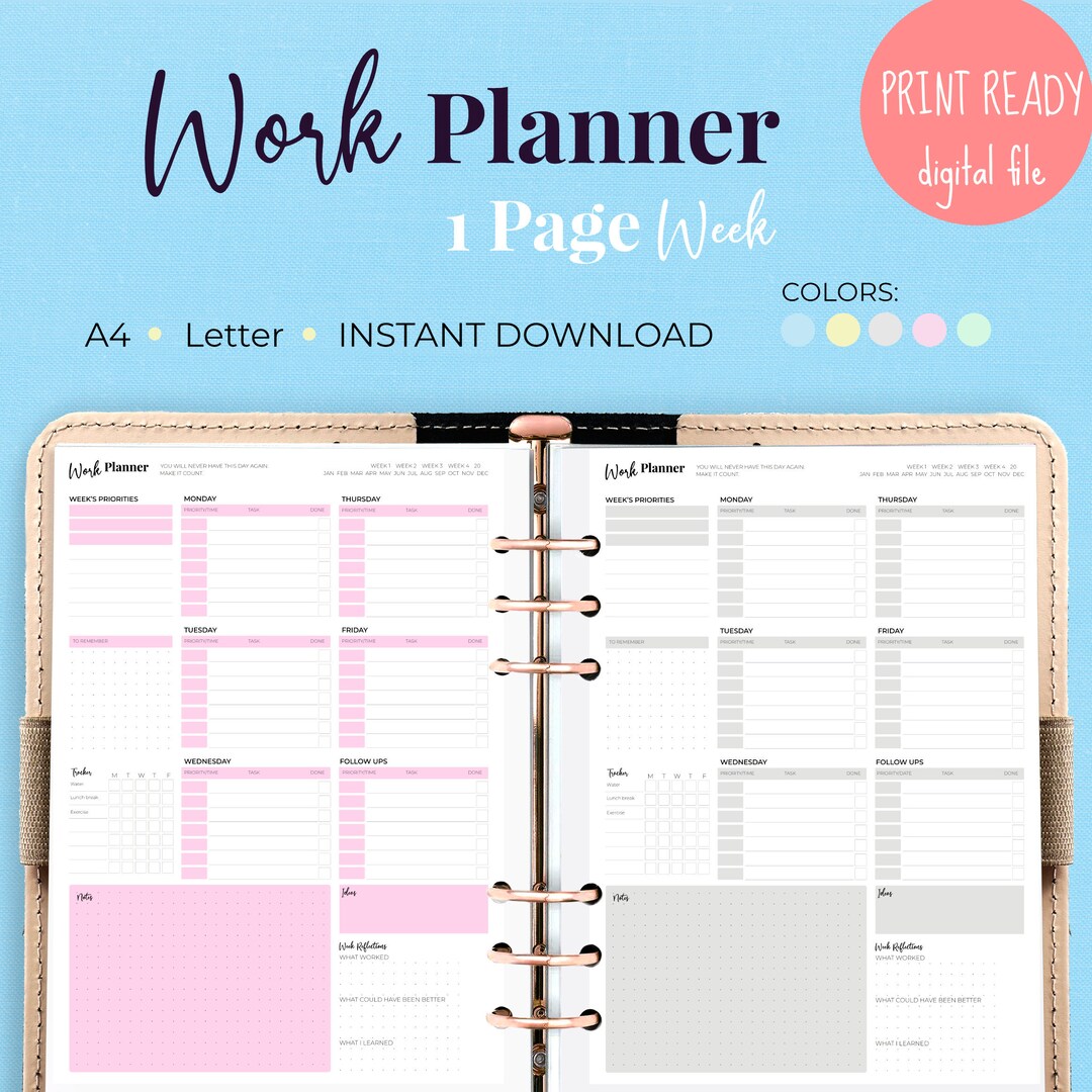 Work Planner 1-page Job Weekly Worksheet Printable PDF - Etsy
