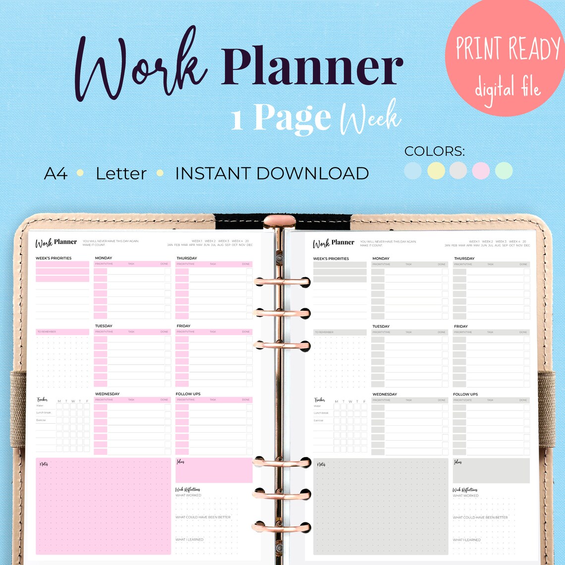 Work Planner 1-page Job Weekly Worksheet Printable PDF - Etsy