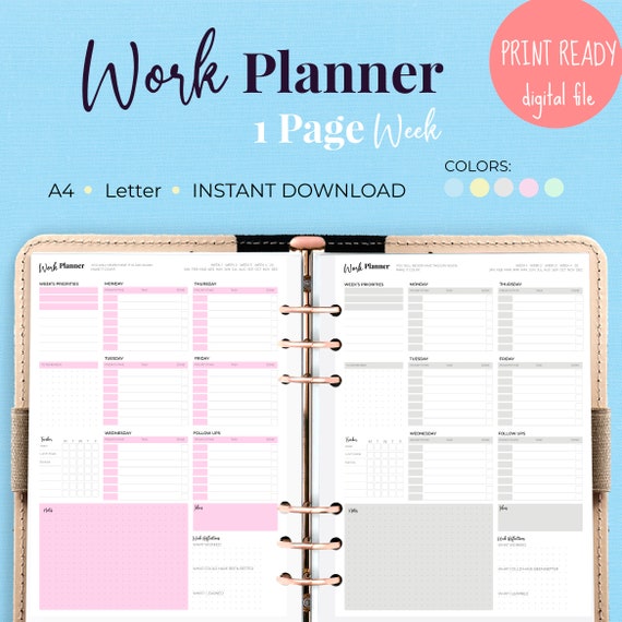 Work Planner 1-page Job Weekly Worksheet Printable PDF - Etsy
