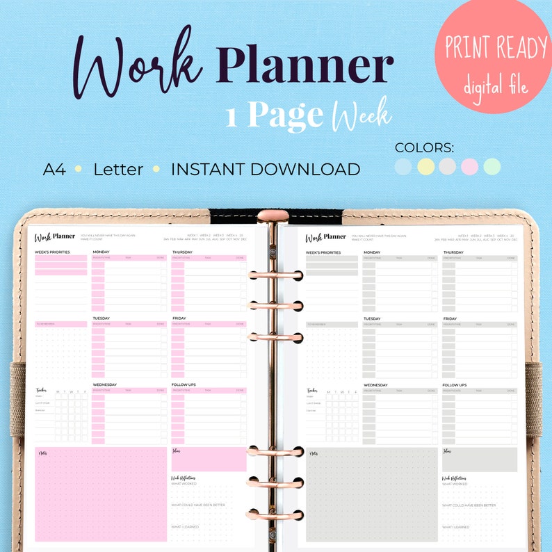 Work Planner 1-page Job Weekly Worksheet Printable PDF - Etsy