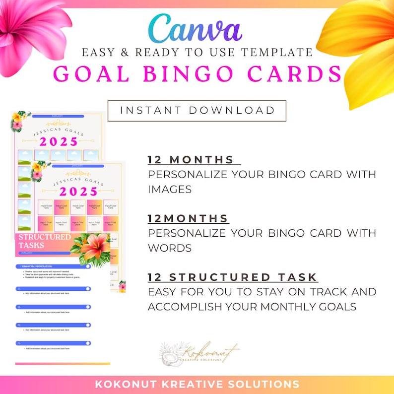 Editable Canva Goal Setting and Task Planner With Monthly Bingo Card ...
