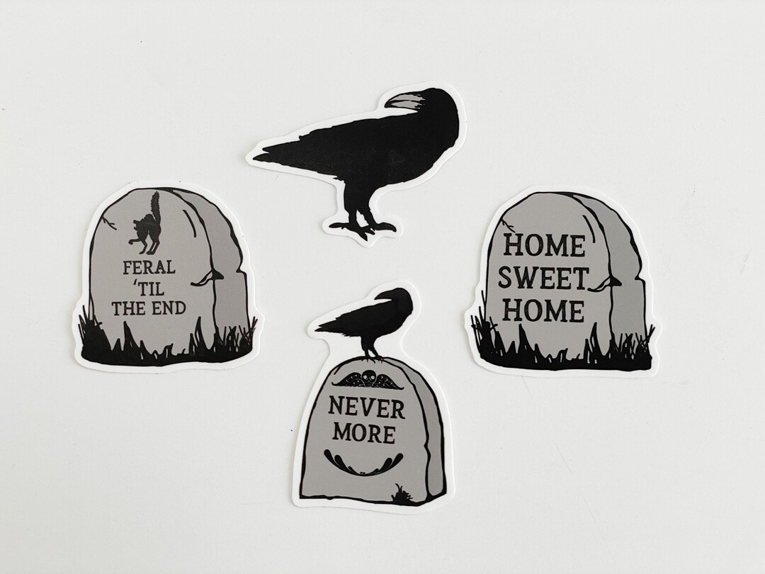 Cemetery Halloween Sticker Set, Spooky Season Stickers, Set of 4 ...