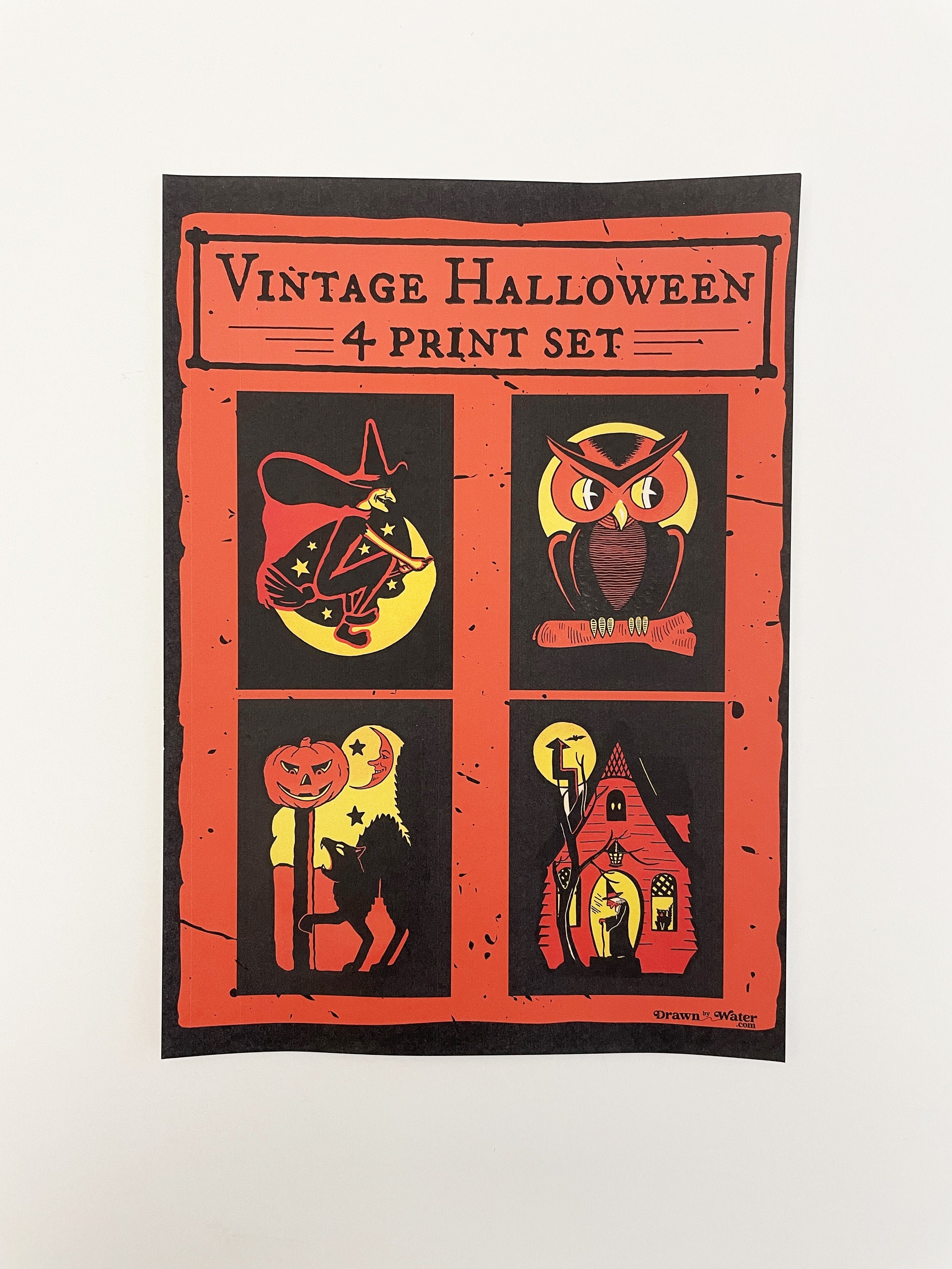 Vintage Halloween Print Set Retro Style Spooky Season Wall - Etsy