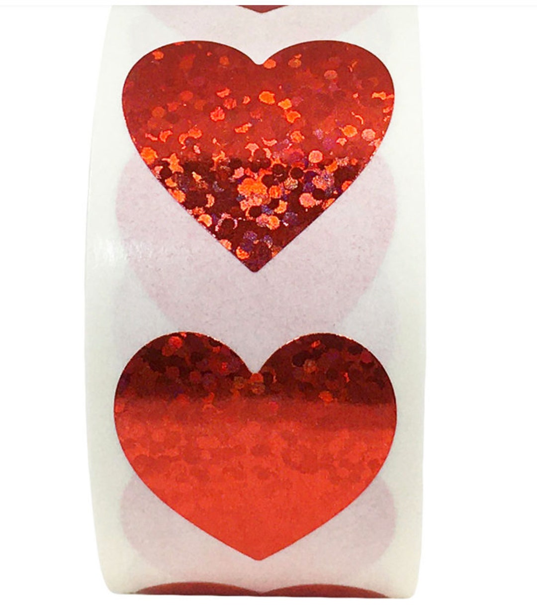 1″ Red Sparkle Heart Shape Sticker |heart Seal | Holographic Heart ...