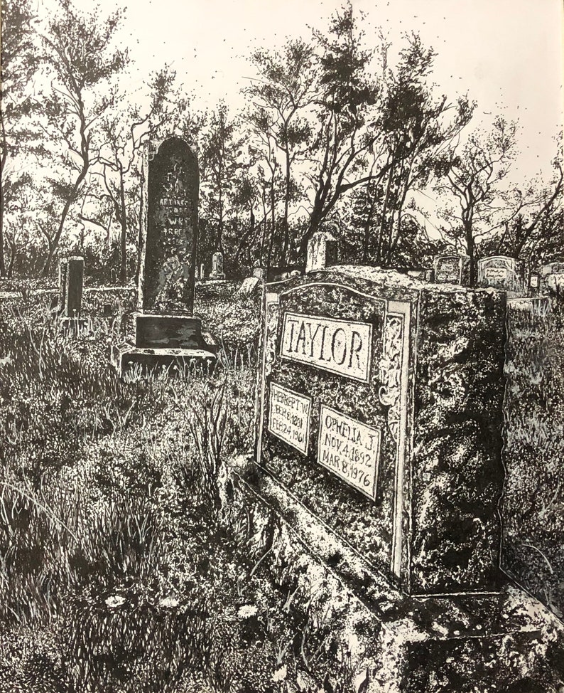 Hand Drawn Pen and Ink Stippling Drawing of a Cemetery - Etsy