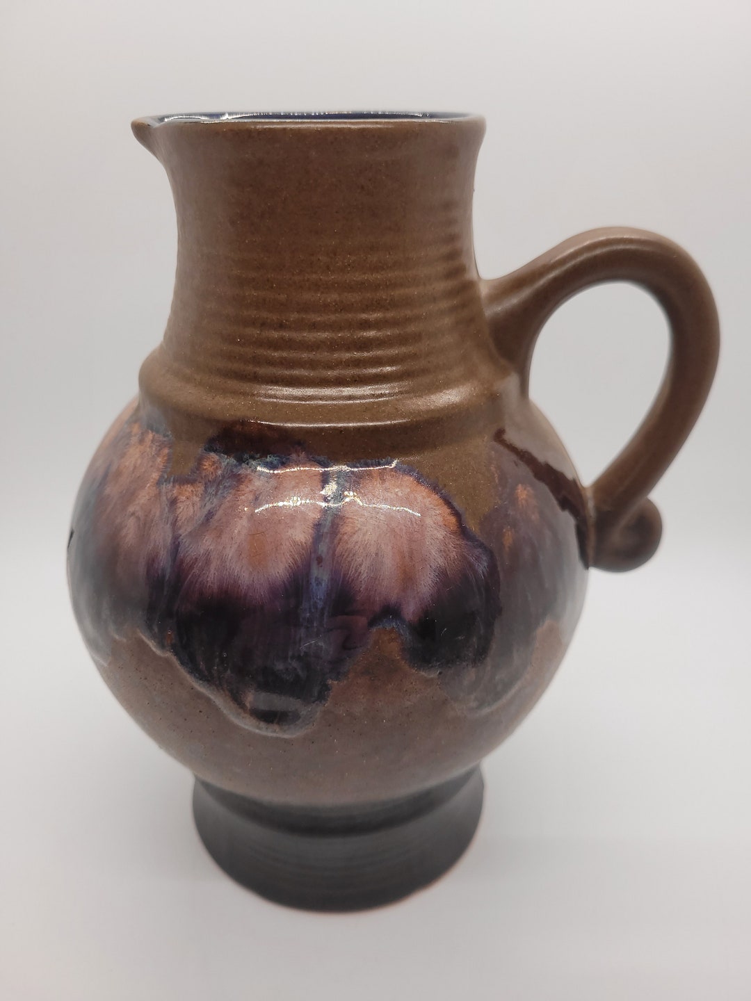 Beautiful Vintage Strehla Pottery Pitcher With Purple Shades Running ...