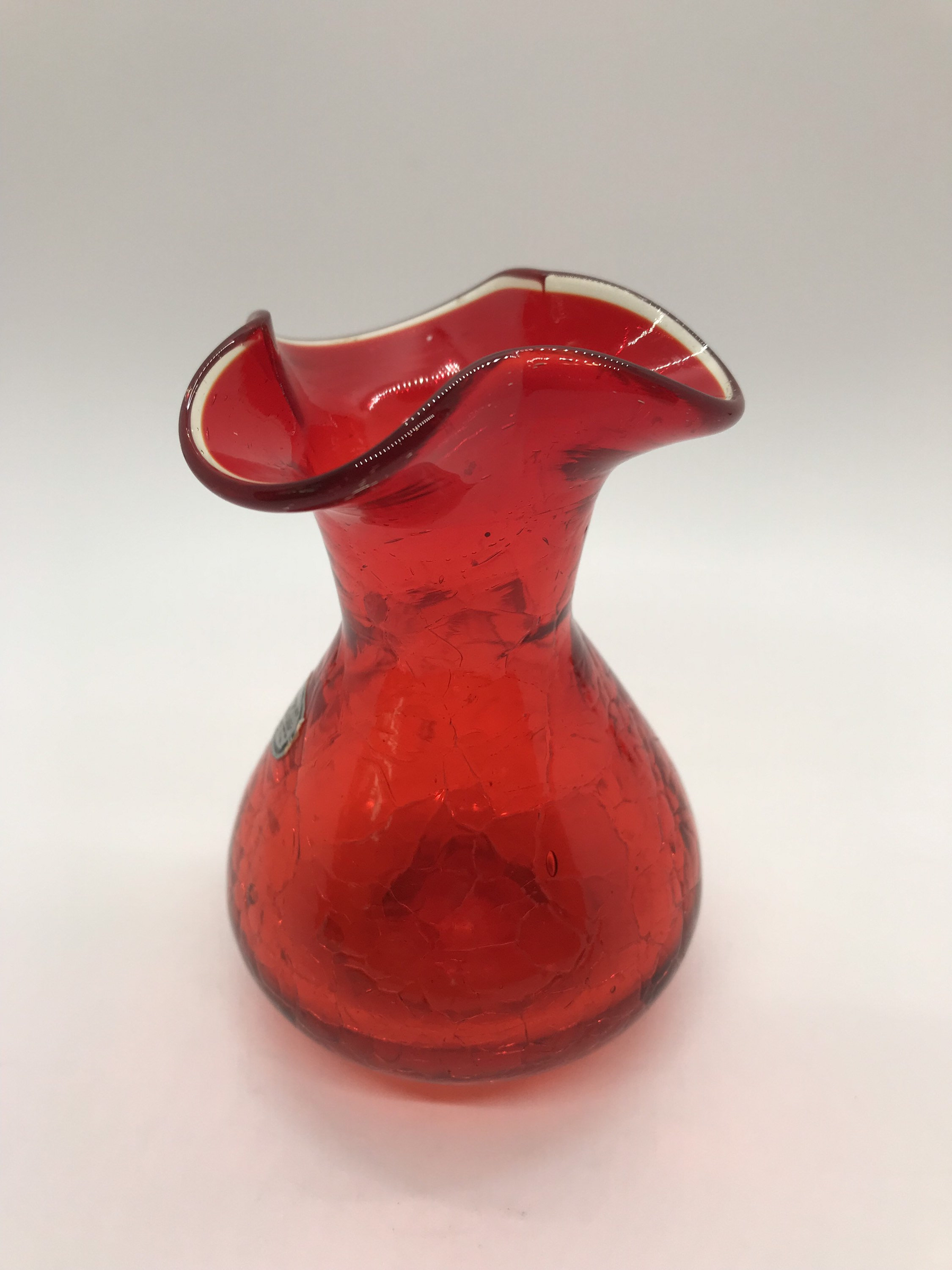 Vintage 1960-70's Ruby Red Handblown Crackle Glass Frilly Bud Vase by ...