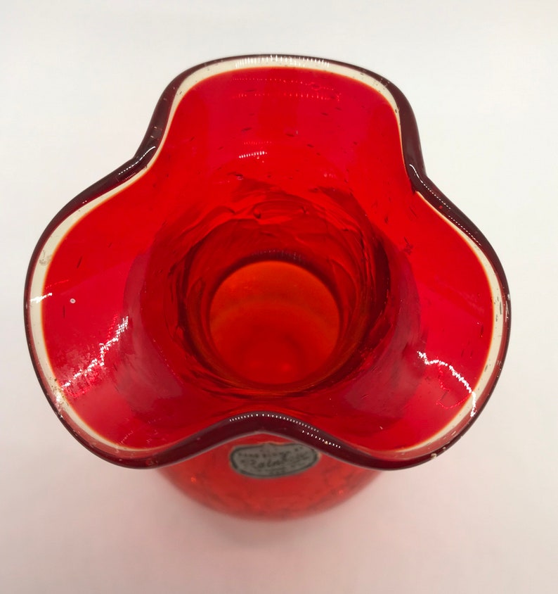 Vintage 1960-70's Ruby Red Handblown Crackle Glass Frilly Bud Vase by ...