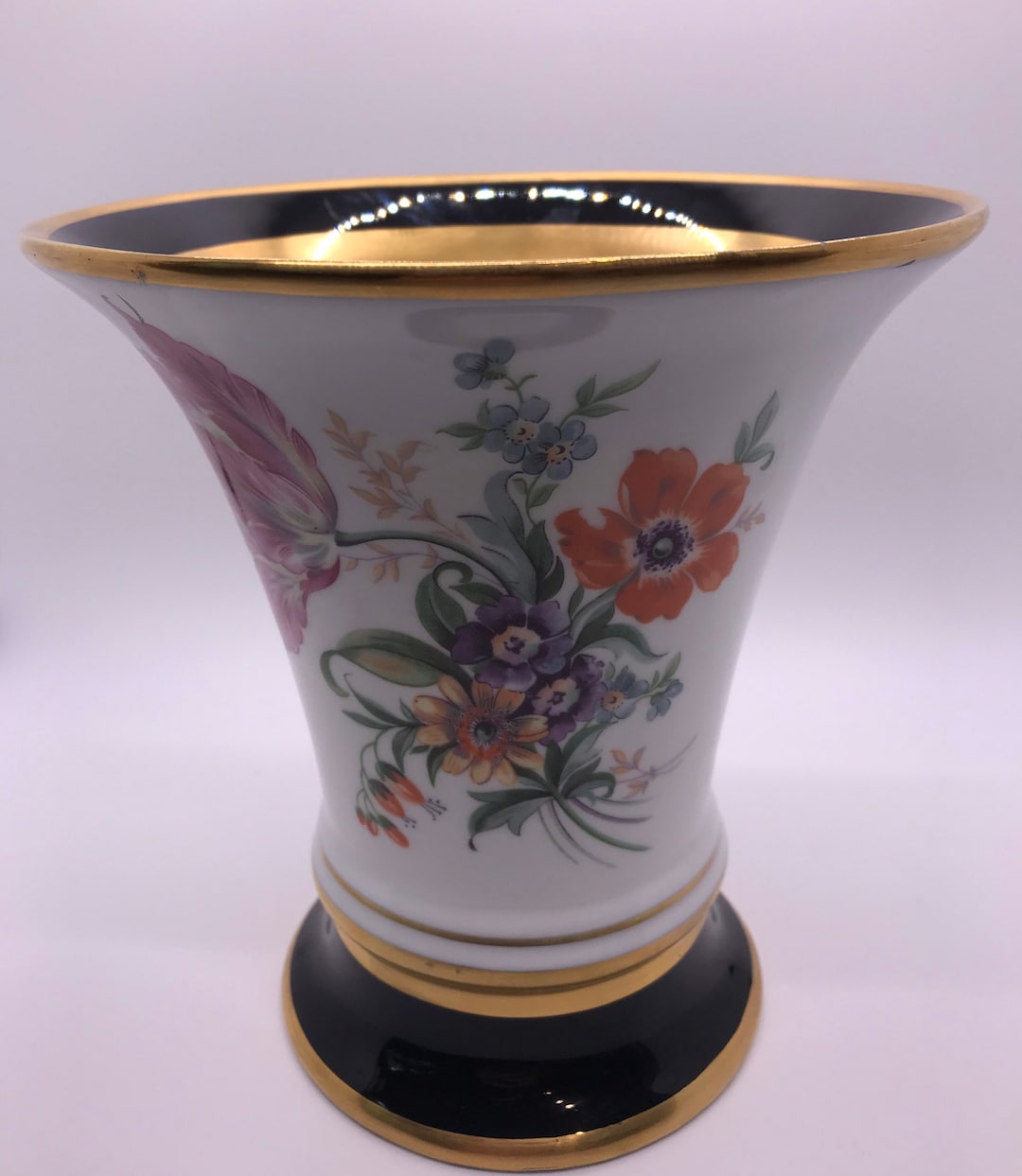 Vintage Royal Dux Vase: Czechoslovakian Floral Bouquet, Cobalt Blue ...