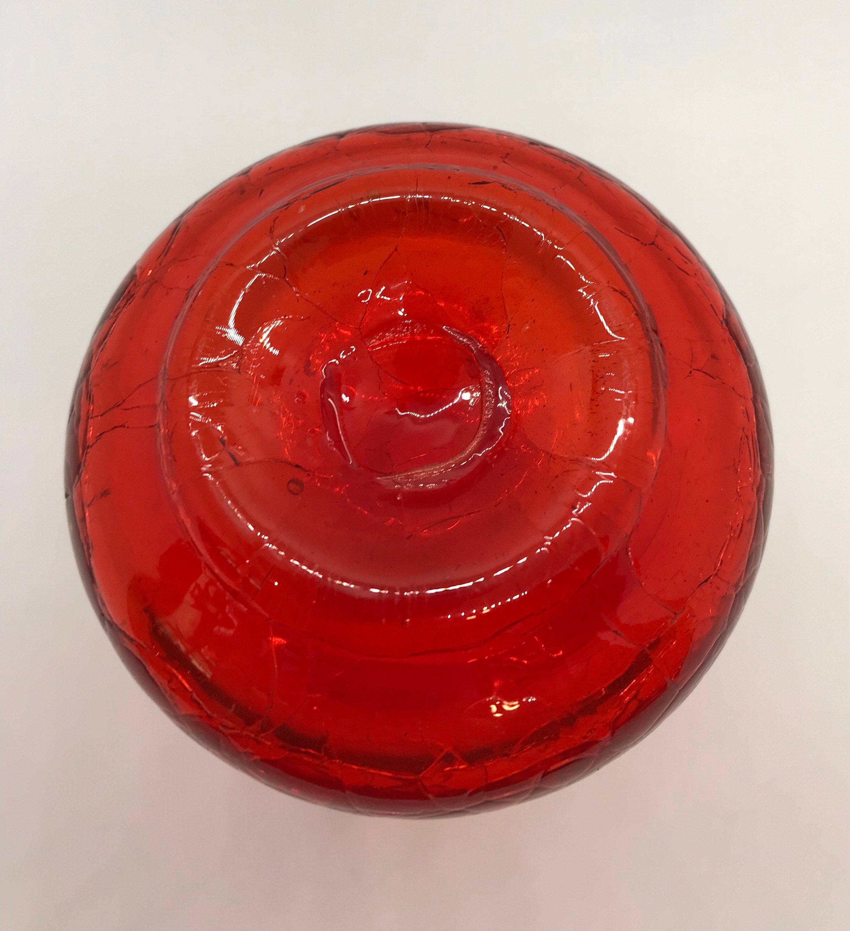 Vintage 1960-70's Ruby Red Handblown Crackle Glass Frilly Bud Vase by ...