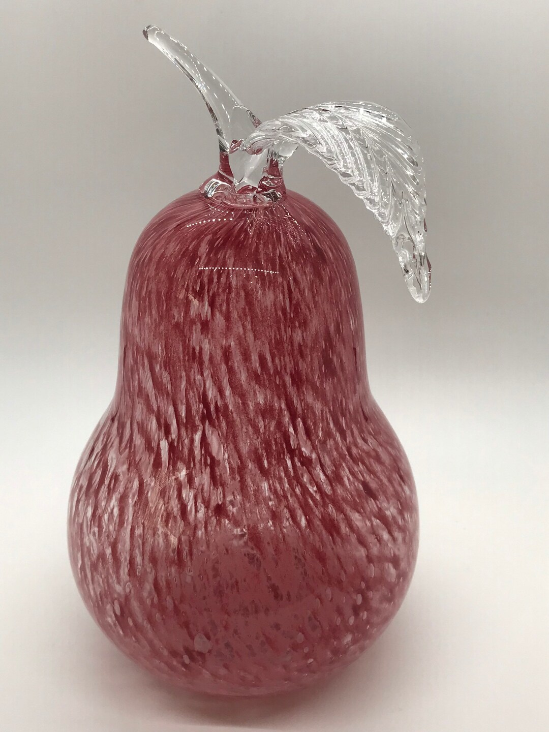 Beautiful Vintage Mottled Pink & Clear Art Glass Pear With Lovely ...