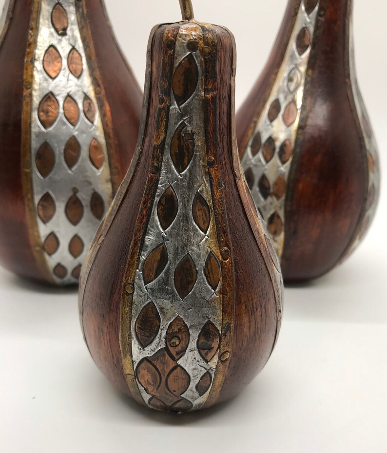 Cool MCM Style Wooden and Metal/brass Decorative Pears Set - Etsy