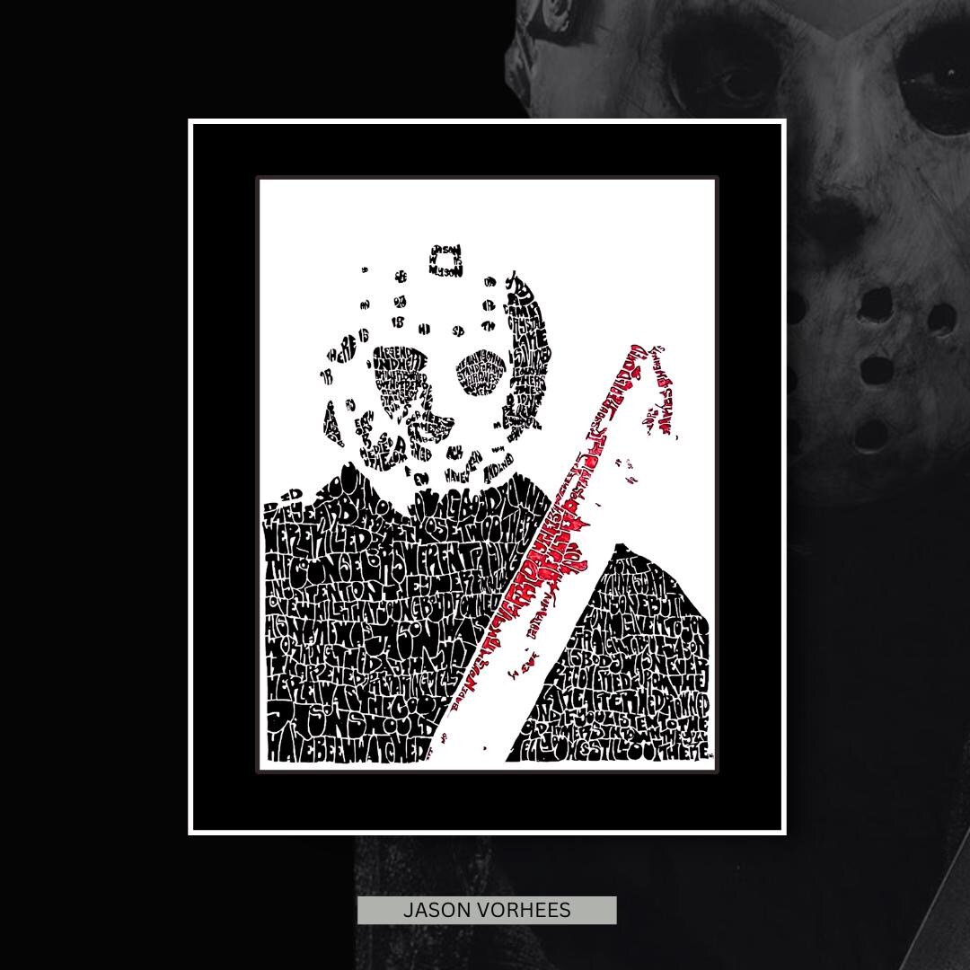 Jason Vorhees - Friday the 13th - Typography Portrait - Hand-drawn - Etsy