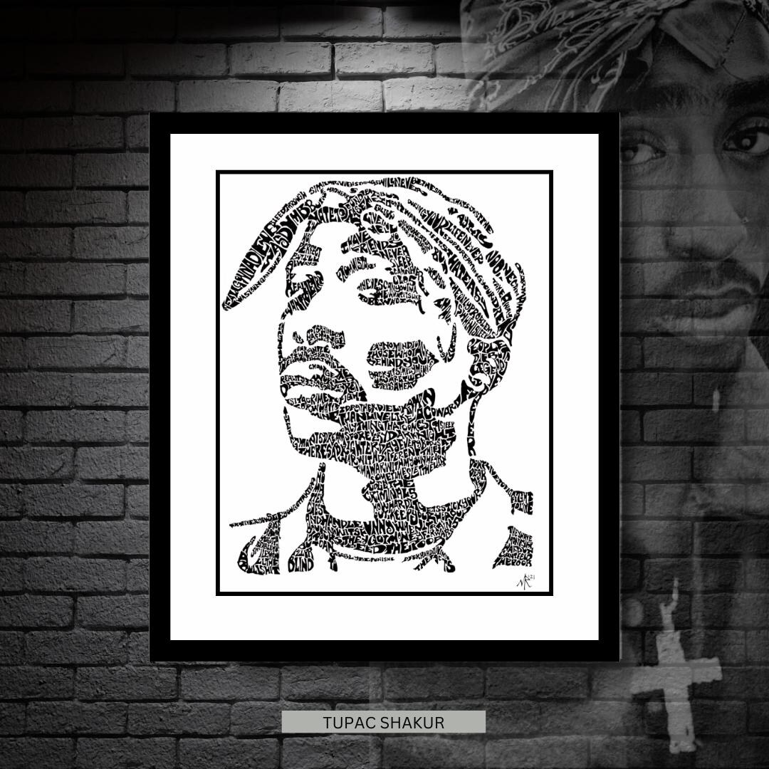 Tupac Shakur Typography Portrait – Hip-hop Legend Word Art | Rap Icon ...