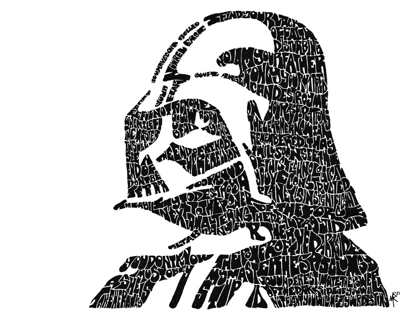 Darth Vader- Star Wars - Typography Portrait - Hand-drawn - Etsy
