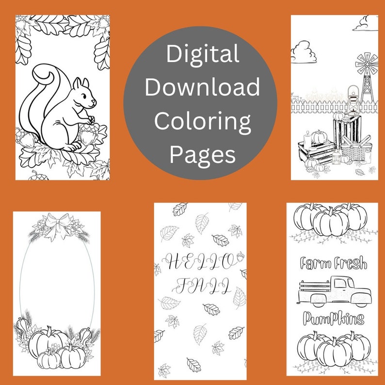 Fall Coloring Pages Assortment, DIGITAL DOWNLOAD, Autumn Coloring Pages ...