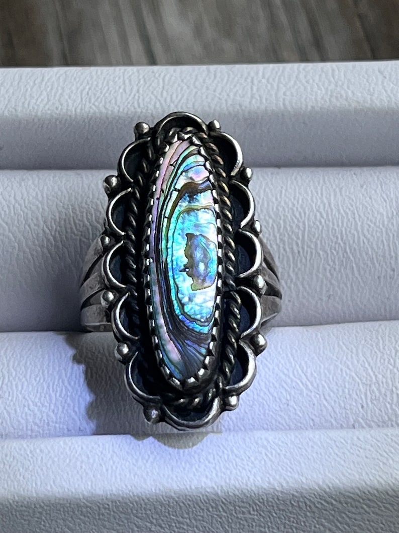 Vintage Sterling Silver Abalone Size 5 3/4 Native American Ring - Etsy