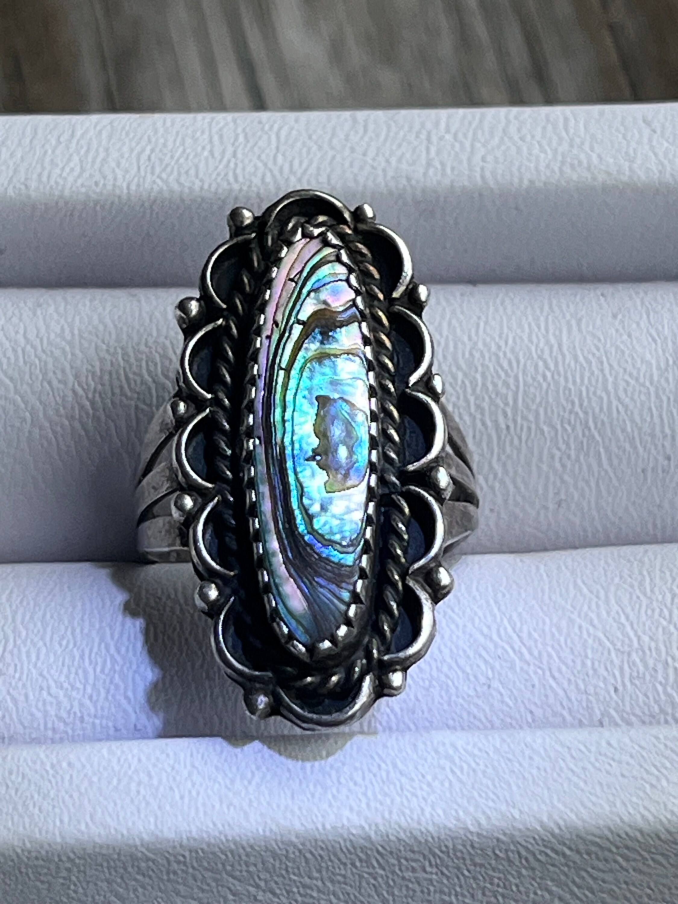 Vintage Sterling Silver Abalone Size 5 3/4 Native American Ring - Etsy