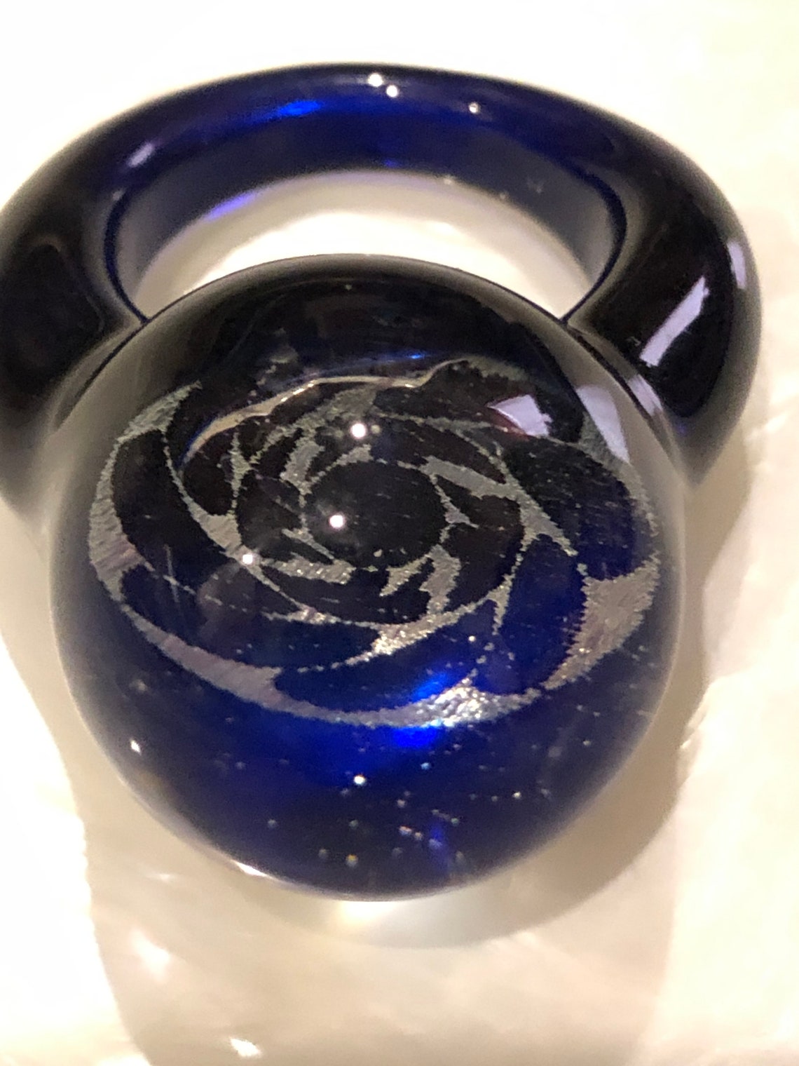 Vintage Cobalt Blue Glass Dome Ring - Etsy