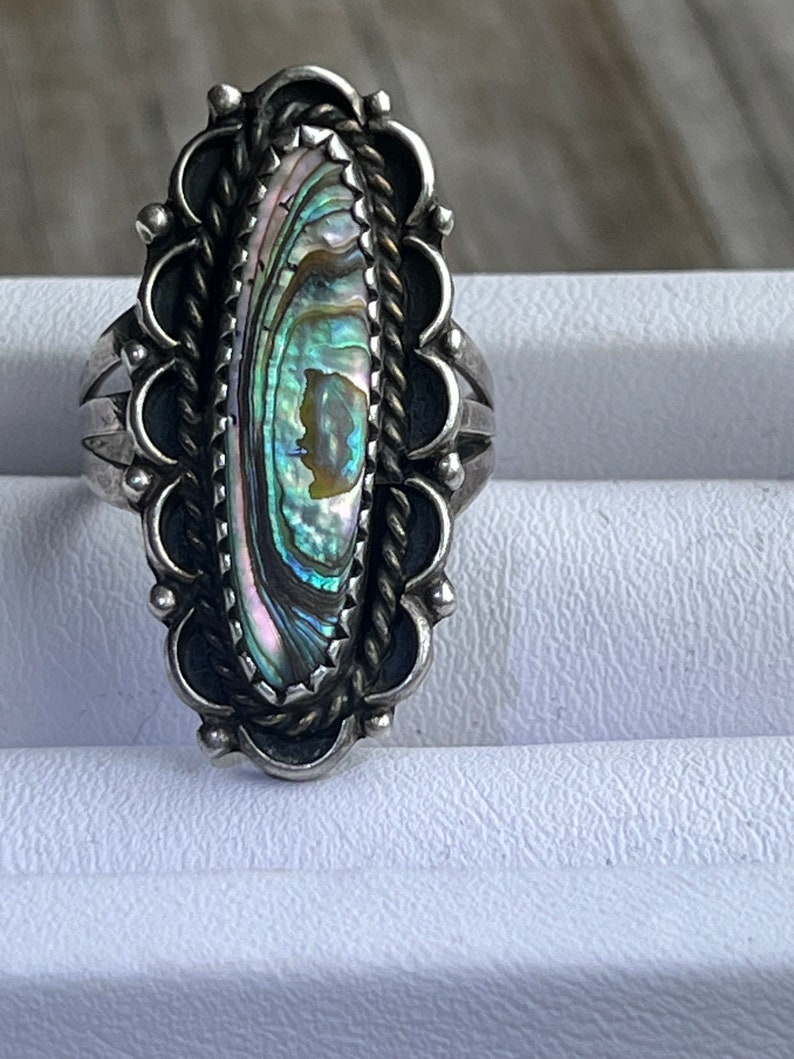 Vintage Sterling Silver Abalone Size 5 3/4 Native American Ring - Etsy