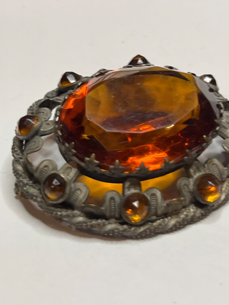 Antique Large Amber Glass Brooch - Etsy