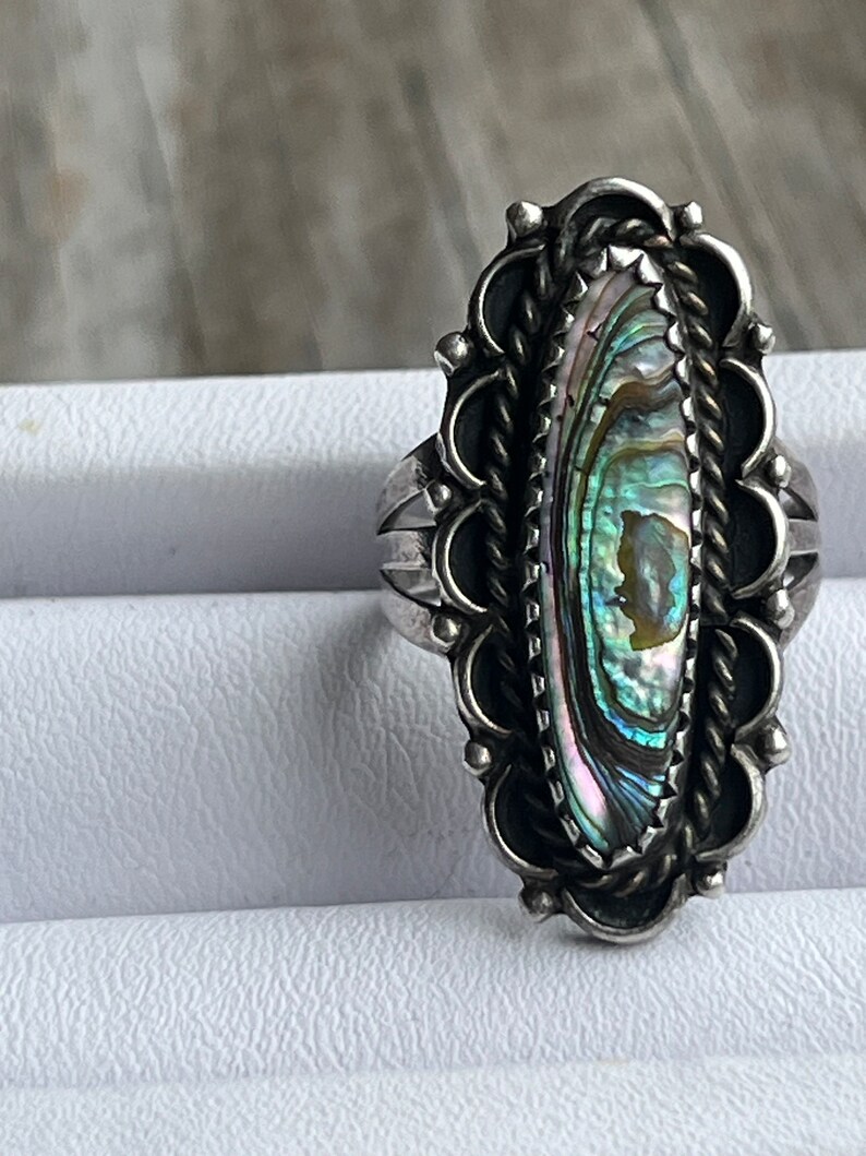 Vintage Sterling Silver Abalone Size 5 3/4 Native American Ring - Etsy