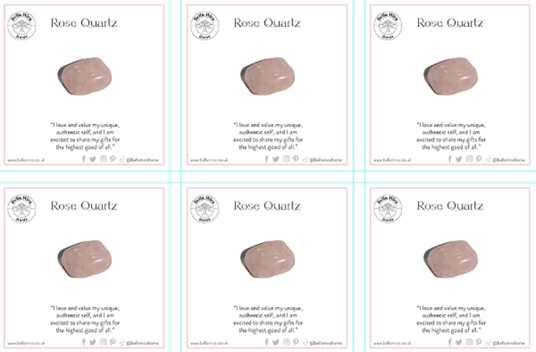 Set of 6 Rose Quartz Crystal Info Cards of Healing Properties Chakra ...