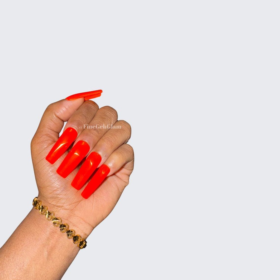 Traffic Cone | Orange Nails | Acrylic Nails | Custom Press Ons - Etsy