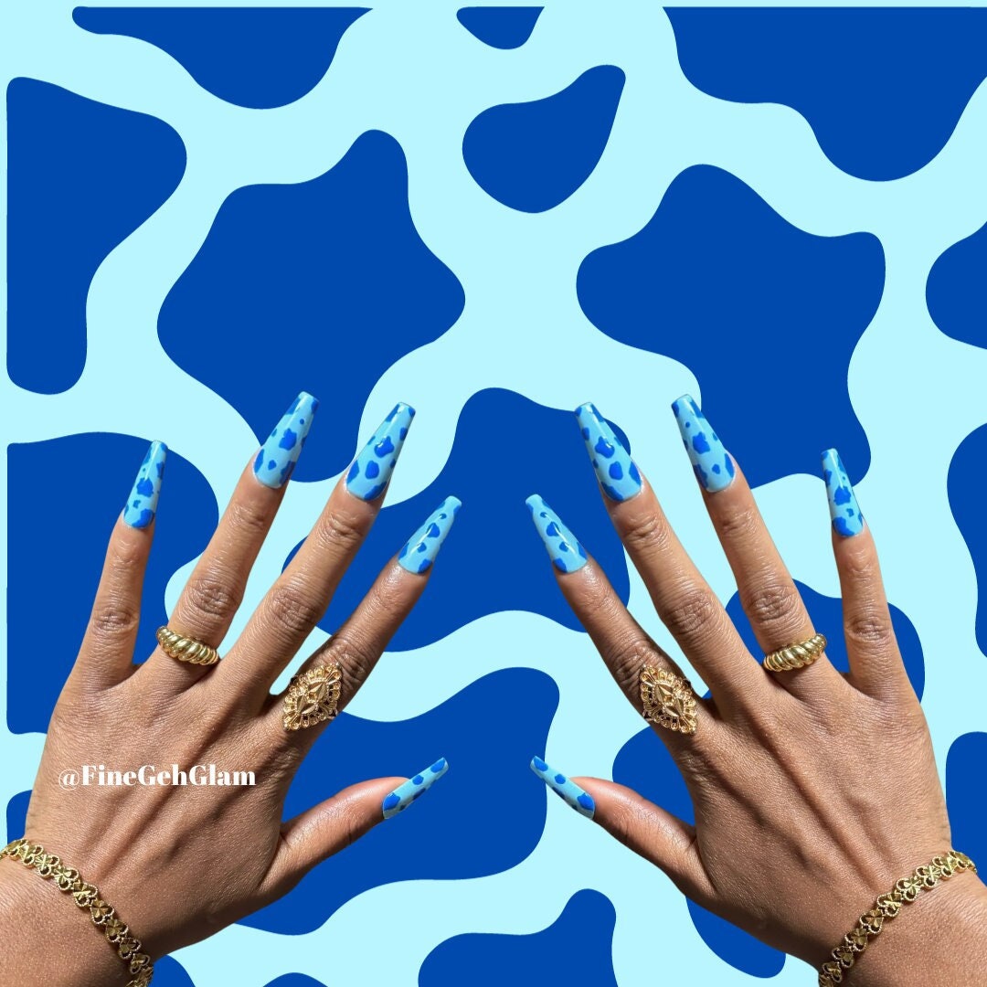 Blue's Clues | Cow Print Nails | Blue Nails | Custom Press-ons - Etsy