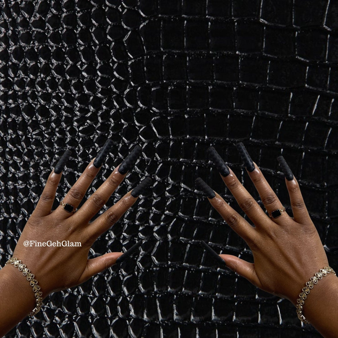 Black Croc | Black Nails | Croc Nails | Textured Nails | Custom Press ...