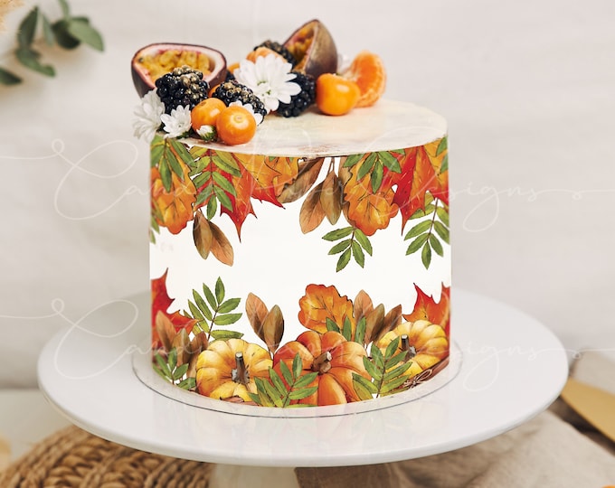 Autumn Leaves Edible Cake Wrap, Fall Leaves Edible Cake Topper, Fall ...
