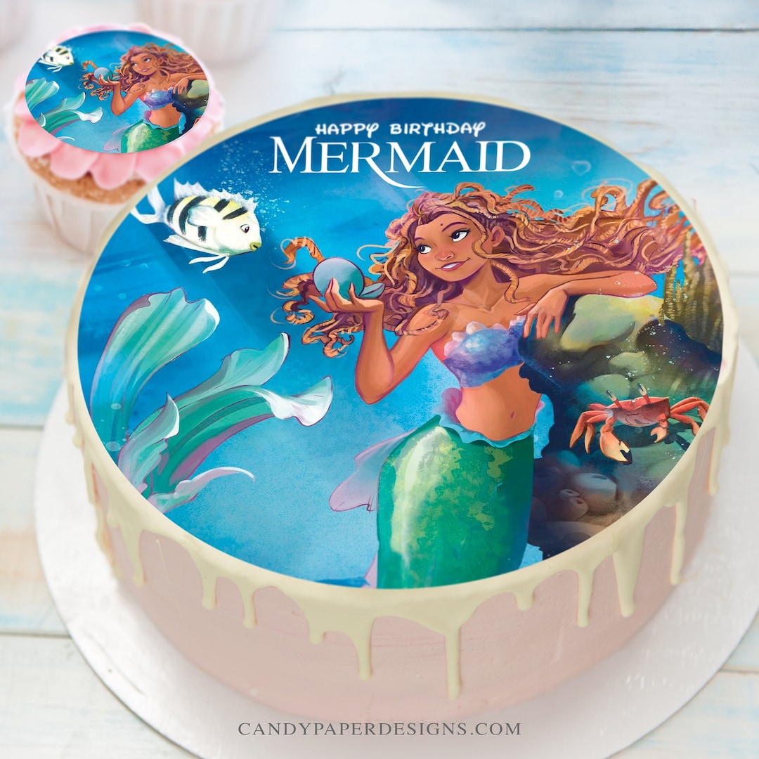 The Little Mermaid Edible Cake Topper, Mermaid Make a Splash Edible ...
