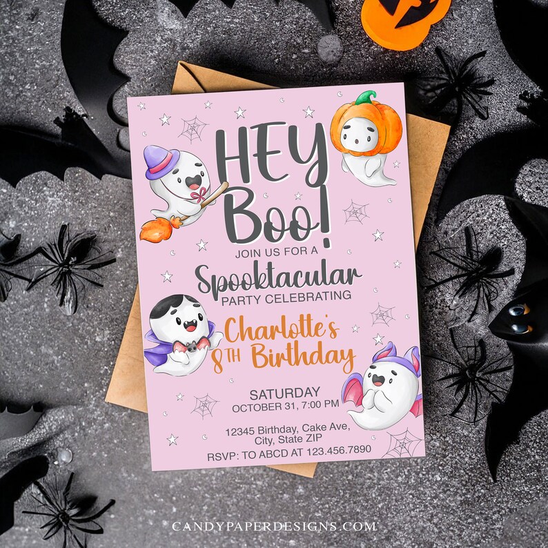 Invitación de cumpleaños de Halloween ¡Hola Boo!, Fiesta Espeluznante ...