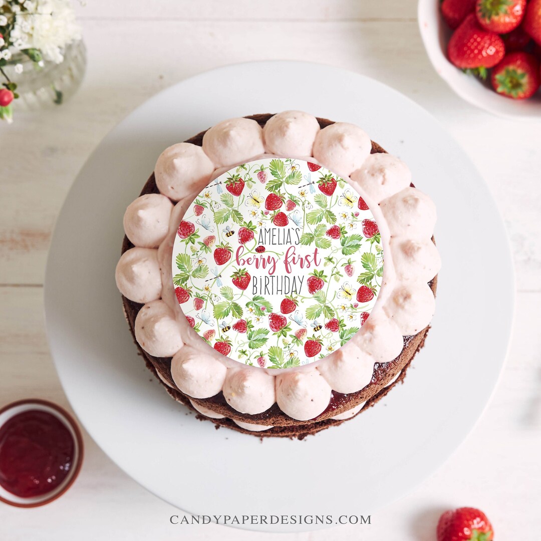 Strawberry Edible Cake Topper, Strawberry Birthday Edible Topper, Image ...