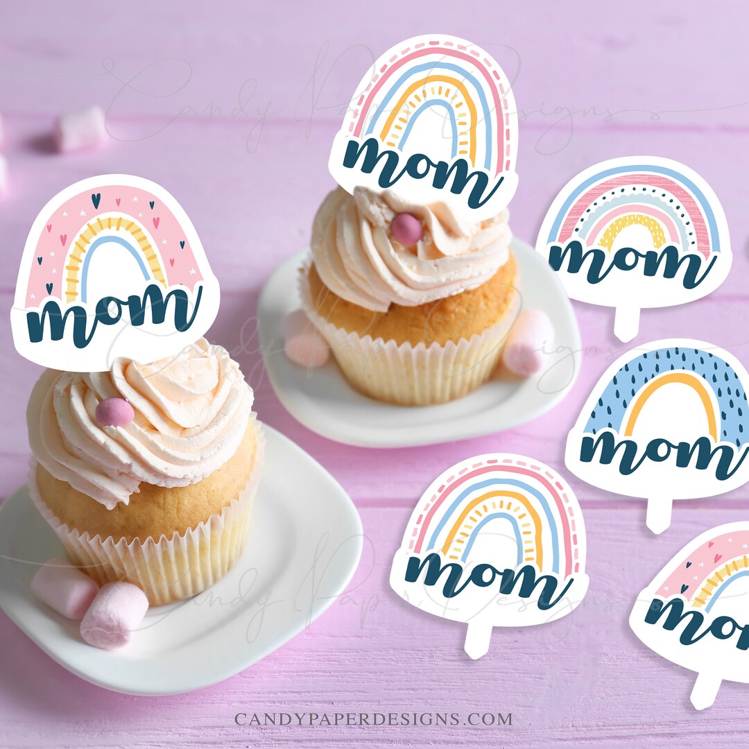 Mother's Day Cupcake Topper, Mom Rainbow Edible Topper, Mom Topper ...