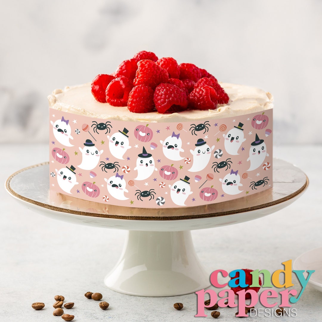 Little Ghosts Edible Cake Topper, Halloween Edible Cake Wrap, Halloween ...