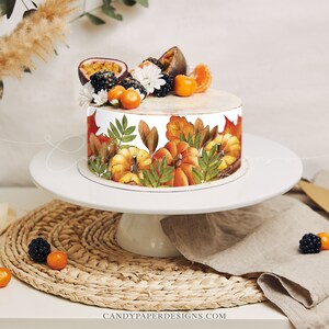 Autumn Leaves Edible Cake Wrap, Fall Leaves Edible Cake Topper, Fall ...