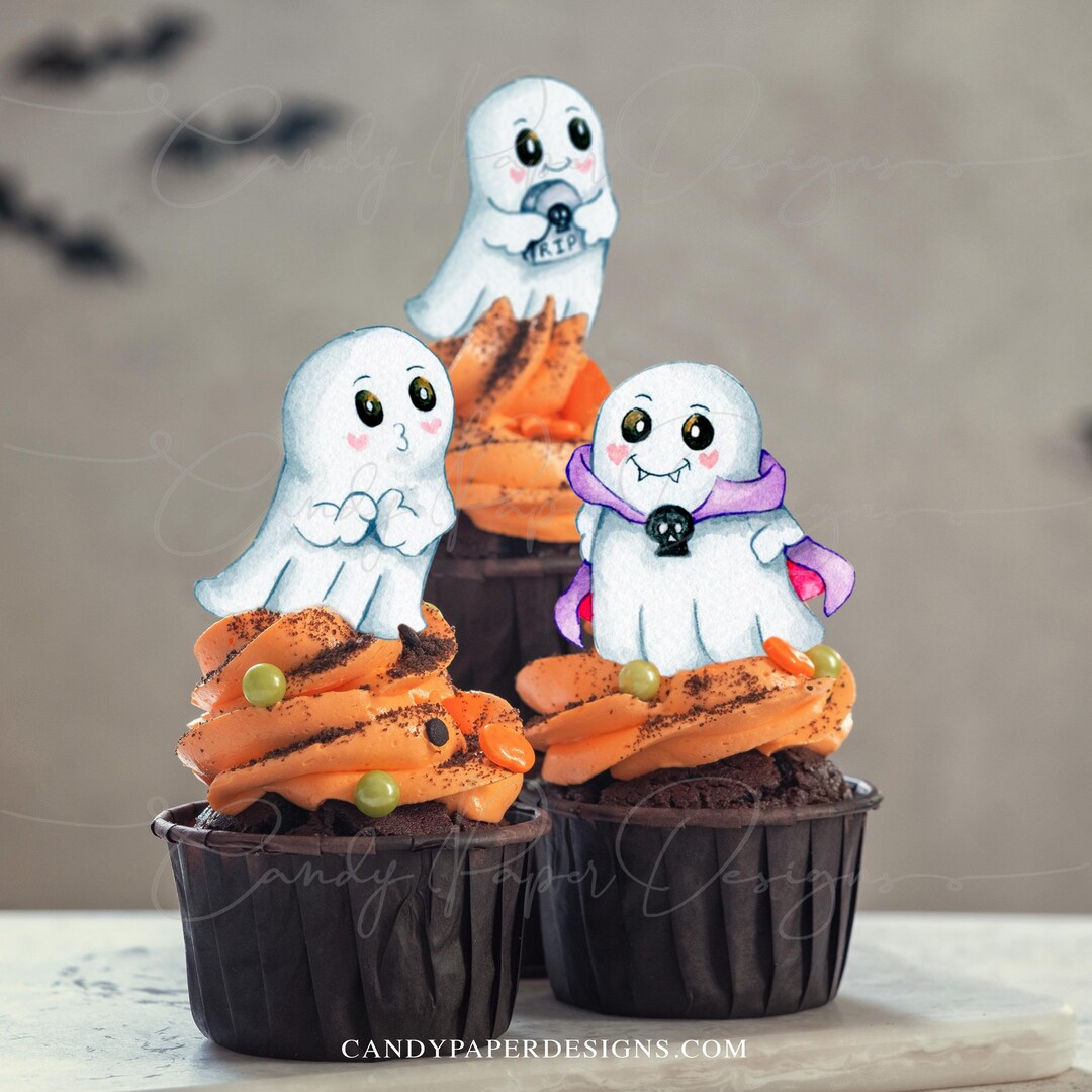Halloween Cake Topper Edible Ghost, Precut Edible Ghost, Set of 18 ...